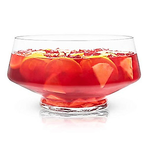 Viski Footed Glass Punch Bowl, Heavy Base Glass Serving Bowl With Angled Design Party Serveware for Cocktails & Functional Centerpiece, Clear