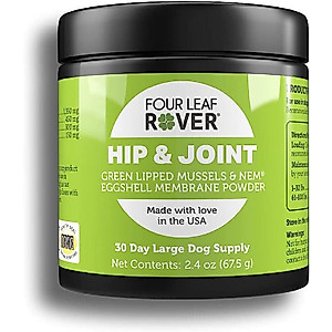 Four Leaf Rover Hip & Joint - Mobility & Joint Support with Glucosamine and Chondroitin for Dogs, 2.4 oz - 22 to 60 Day Supply, Depending on Dog’s Weight - Vet Formulated - Easy to Mix - Delicious
