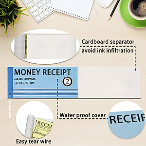Money and Rent Receipt Book 5 Pack/250 Sets, 2-Part, 2.75"x6" Carbonless Copy Receipt Book with Cardboard and Waterproof Cover (50 Sets Per Book)