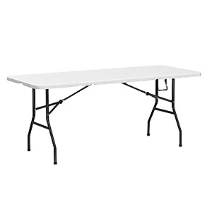 Folding Table 6 Foot Indoor Outdoor Heavy Duty Plastic Portable Fold Up Table Utility Camping Dining Party Table, Easy to Assemble, White