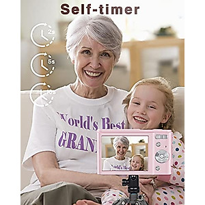 Digital Camera, Zostuic 48MP Autofocus Kids Camera with 32GB Card 1080P Video Camera with 16X Zoom, Compact Portable Small Cameras Christmas Birthday Gift for Children Kid Teen Student Girl Boy(Pink)