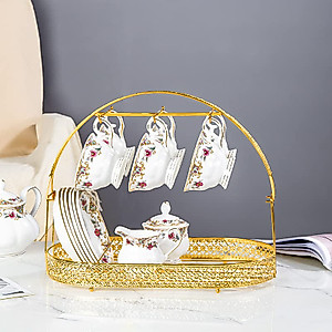 Piscepio Mug Holder Coffee Mug Rack Coffee Cup Holder Stand Dishes Organizer Wrought Iron Mug Drainer Storage Drying Rack for Counter Cabinet Table Kitchen Restaurant Office (Gold A)