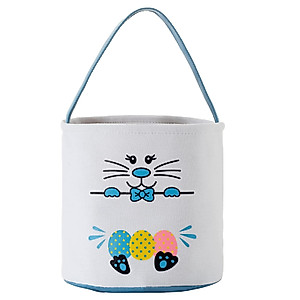 E-FirstFeeling 2 Pack Easter Bunny Basket for Kids Canvas Easter Basket Eggs Hunting Basket Bucket Tote for Easter Candy Toys (Blue Pink)