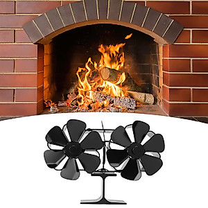 Topyond Wood Stove Fan, Dual Heads Powered Fireplace Fan with 6 Blades, Silent Operation, Heat Powered Stove Fan for Wood Burner and Log Fireplace