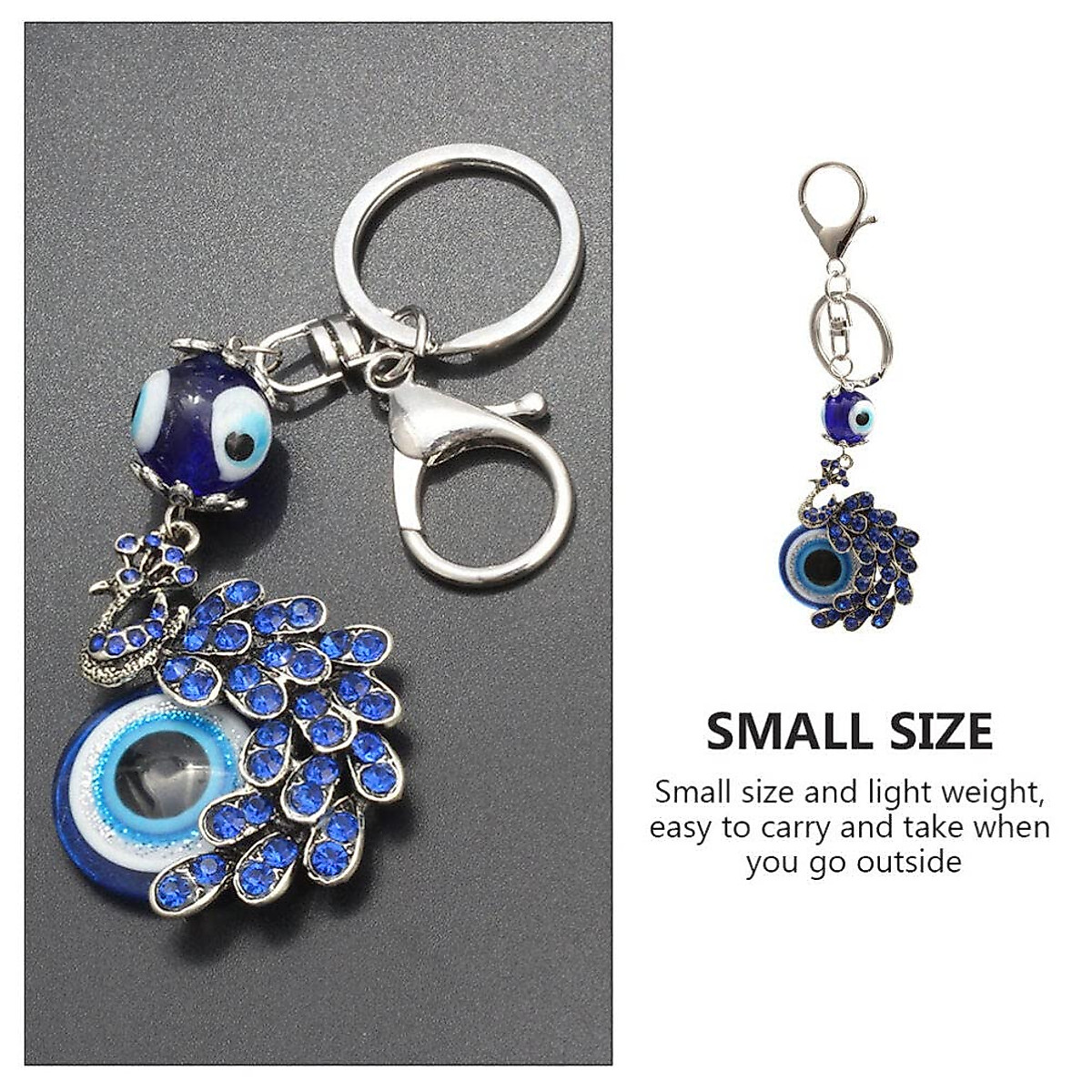 Luxshiny Wall Hanging Decor Lucky Jewelry Blue Evil Eye Ornament Peacocks Keychain Evil Eye Key Hanging Pendant Bag Car Key Hanging Decoration Protection Amulet Hamsa Hand Keychain Men Keychain
