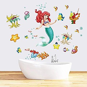 Runtoo The Little Mermaid Wall Decals for Girls Ariel Wall Stickers Princess Fish Wall Décor for Girls Bedroom Baby Nursery