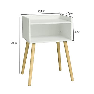 MaxSmeo White Nightstand, Small Bed Side Table for Small Spaces,Mid Century Modern Nightstand End Table with Storage and Solid Wood Legs for Bedroom Living Room(White)