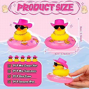 Sosation Cowboy Rubber Duck Bulk Mini Car Yellow Duckies Bath Toys Party Favor with Mini Hat Swim Circle Necklace Sunglasses Car Ornaments for Summer Birthday Swimming Supplies (Classic Style, 12 Pcs)