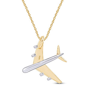 AFFY 14k Yellow Gold Over Sterling Silver Two Tone Airplane Pendant Necklace