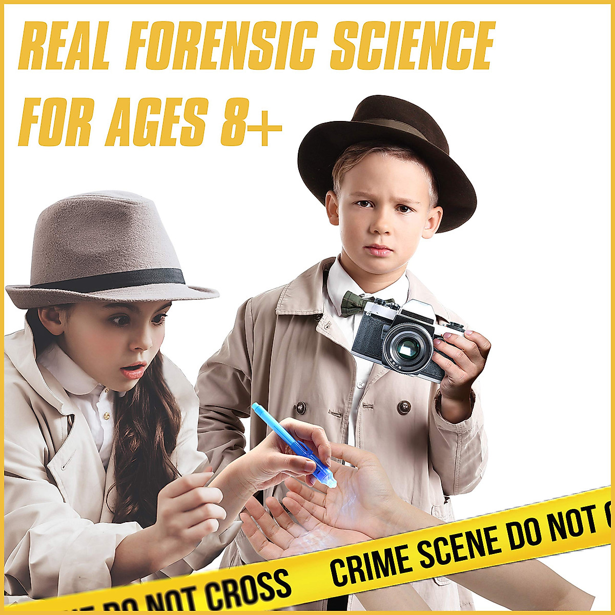 WILD! Science WS103XL Crime Scene Investigation - Forensic Science Kit - Ages 8+ - Match Fingerprints, Analyze DNA, Find Secret Messages and More!