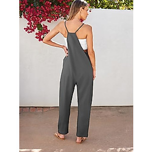 Trendy Queen Jumpsuits for Women Casual Summer Onesie Rompers Sleeveless Loose Baggy Overalls Jumpers, DarkGrey, XL