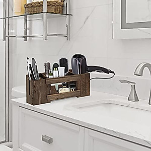 Wood Hair Tool Organizer, Hair Dryer Holder Wall Mount Hair Styling Product Care Tools Organizers Storage, Bathroom Vanity Countertop Blow Storage Stand for Flat Irons, Hot Curling Wand