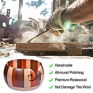 Coopay Wool Yarn Bowl Rosewood, Handmade Wooden Yarn Storage Bowl with Holes, Knitting Wool Storage Bowl Round - Ideal Knitting Crochet Accessories for Knitters