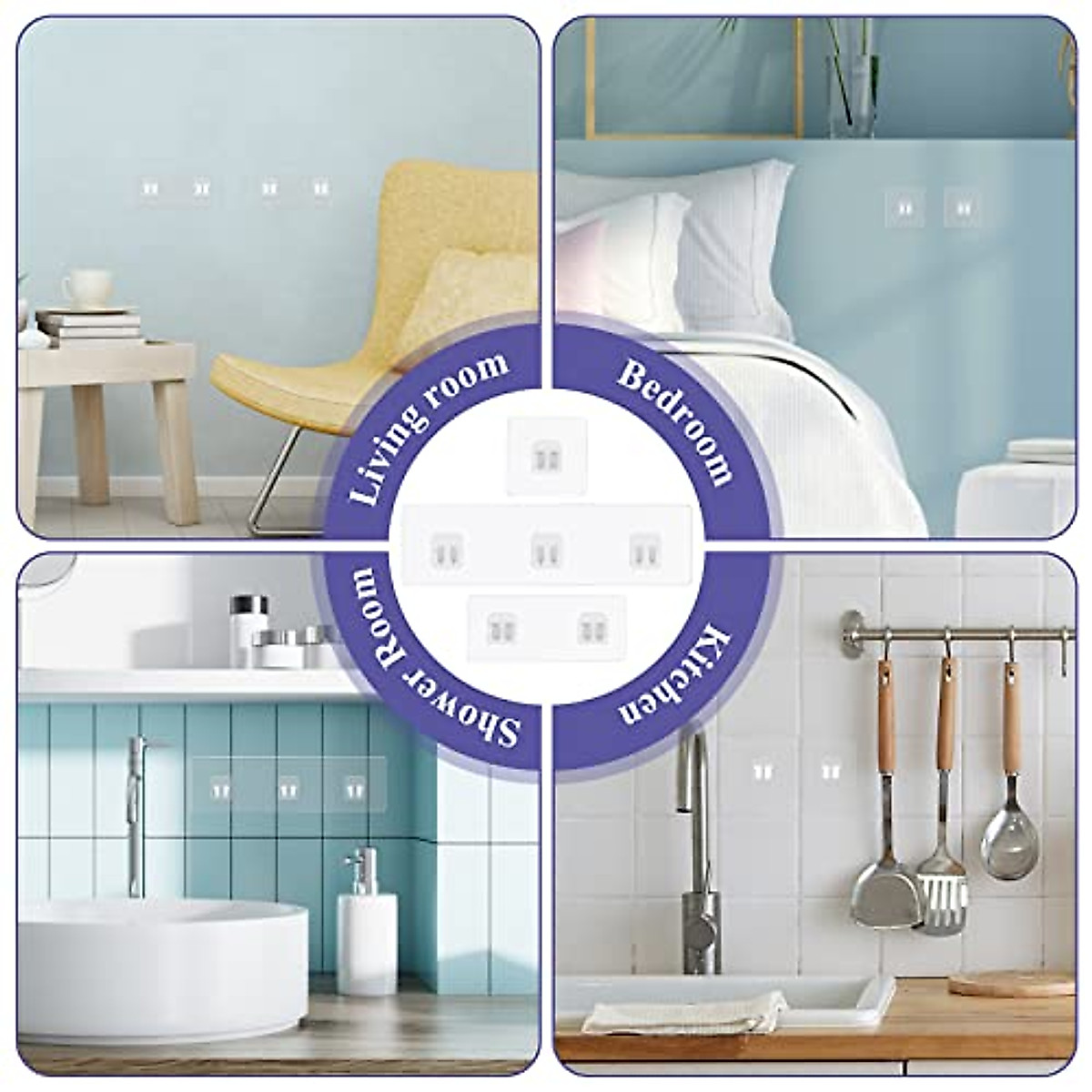 NHYAMX 12 Packs Adhesive Hooks Replacement Adhesive Sticker Replacement Hook Corner Shower Caddy Wall Hooks,Strong Sticker Hooks for Bathroom，No Drilling Bath Toilet Kitchen Organizer Accessories