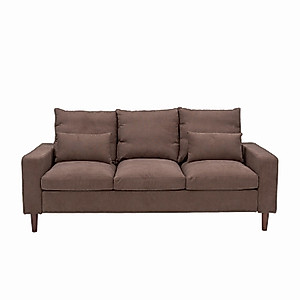Panana Luckycloud Modern Couch Sofa 3-Seater Upholstered Fabric Sofa for Small Living Room, Dorm, Small Spaces (Brown)