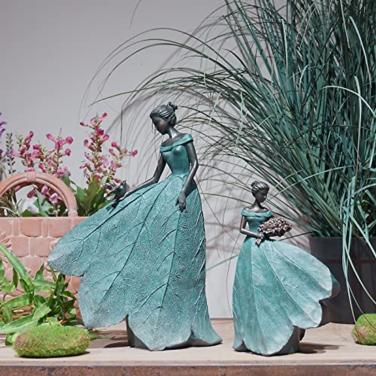 Guichifun Fairy Statue Collection Home Decoration - Leaf Angel Girls Resin Home Decor for Outside or Inside Rustic Garden Outdoor Yard Decorations Figurines Gift 5.5 x 3.25 x 8 Inch