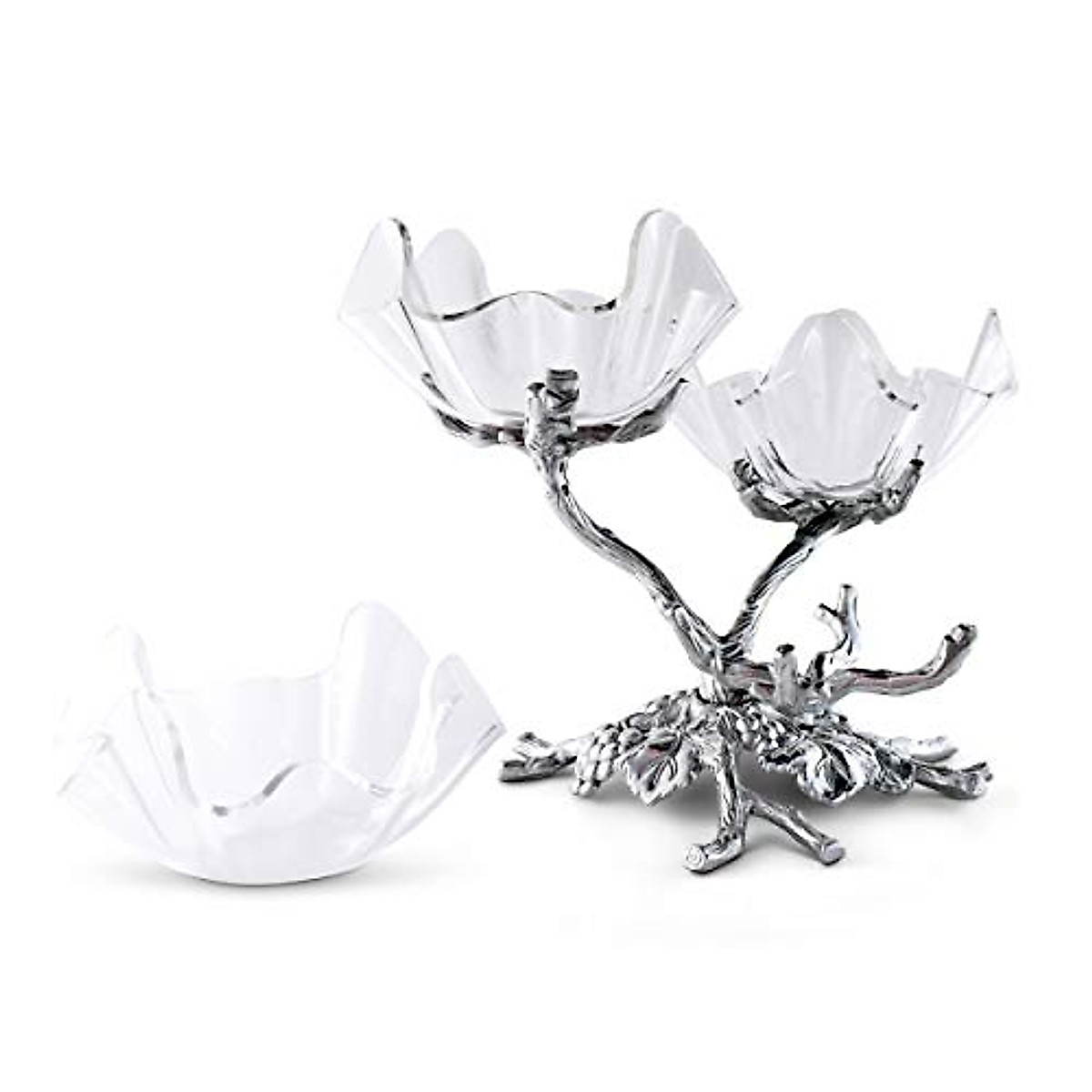 Arthur Court 3-Tiered Acrylic Bowl Stands Grape Pattern Sand Casted in Aluminum with Artisan Quality Hand Polished Tarnish Free Lightweight Serving Bowls 9.5 inch x 12 inch