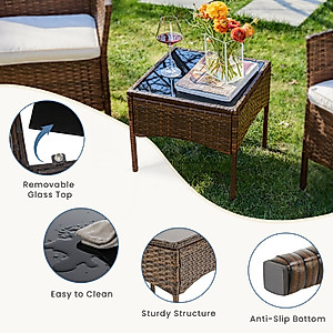 DUMOS Patio Furniture Set 3 Pieces, Outdoor Wicker Furniture with Coffee Table, Modern Rattan Patio Chairs Conversation Sets with Sofa for Garden, Terrace, Porch, Balconies, Lawns(Brown and Beige)
