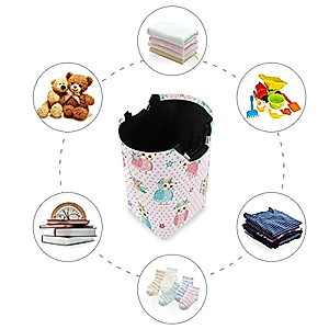 Exnundod Cute Flower Owls Laundry Basket Cartoon Style Large Laundry Hamper Folding Clothes Bag with Handle Oxford Clothes Washing Bin 22.7 Inch