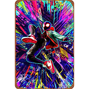 KIVYYB Miles Morales Across the Spider Verse Tin Sign Decoration Vintage Metal Poster Signs Wall Decor 8x12 Inch