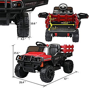 TOBBI 12V Kids Ride on Truck with Remote Control Battery Powered Toy Tractor with Trailer in Red