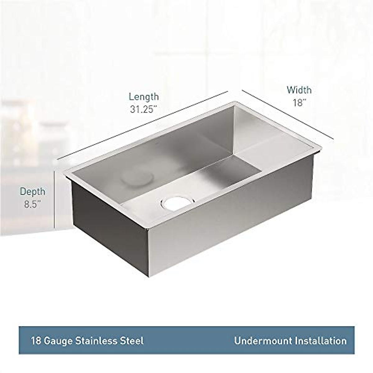 Moen G18180 1800 Series 31-Inch x 18-Inch Undermount 18 Gauge Stainless Steel Kitchen Single Bowl Sink Stainless Steel