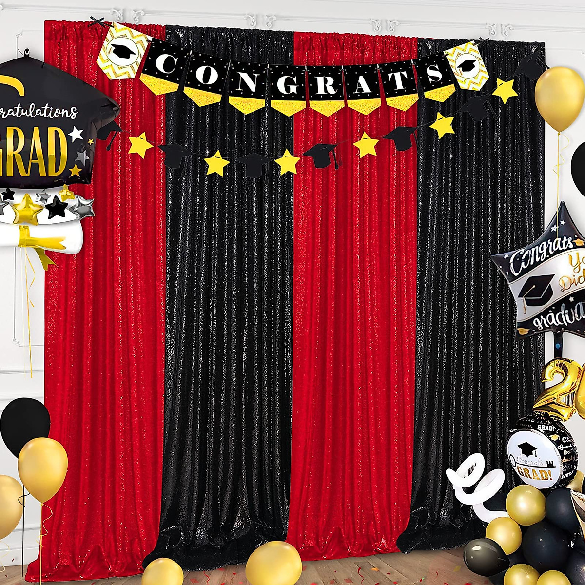 Red Sequin Backdrop 4 Panels 2FTx8FT Christmas Party Backdrop Curtains Photo Background Drapes Glitter Birthday Bridal Backdrop Drapes