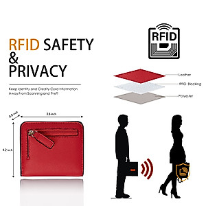 Toughergun Womens Rfid Blocking Small Compact Bifold Luxury Genuine Leather Pocket Wallet Ladies Mini Purse with ID Window (10 ReNapa Red Classic)