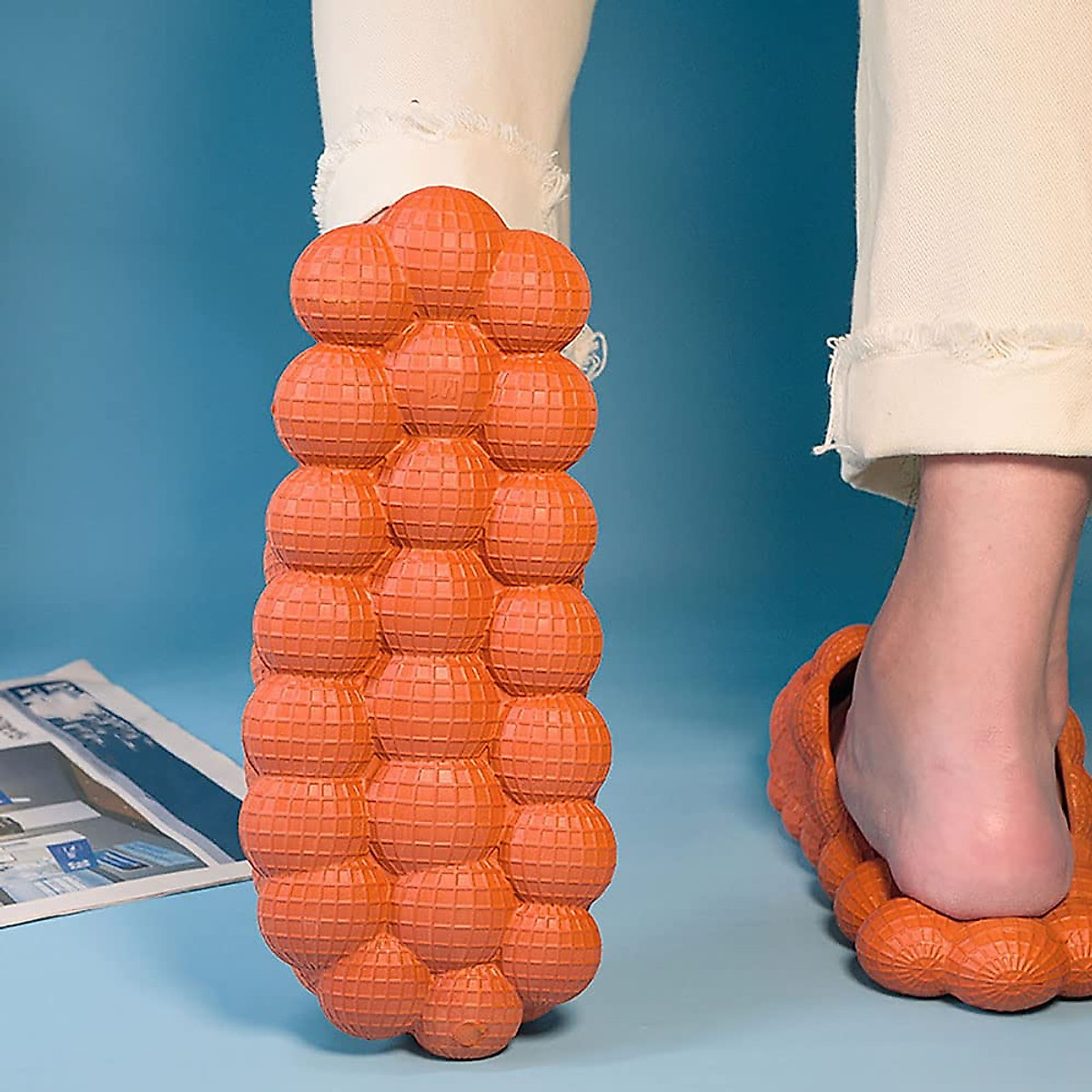 Unisex Lychee Sandals Lychee Slippers Home Shower Beach Slides Stress Relief Massage Slippers for Indoor & Outdoor (XXL, Orange slipper, numeric_10_point_5)