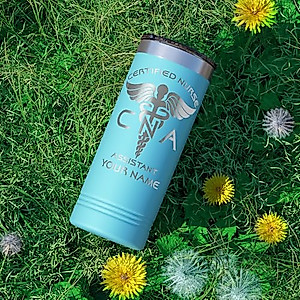 Personalized CNA Certified Nurse Assistant Gift on Lite Blue 22 oz Stainless Steel Skinny Tumbler Custom Engraved Gifts for Men and Women