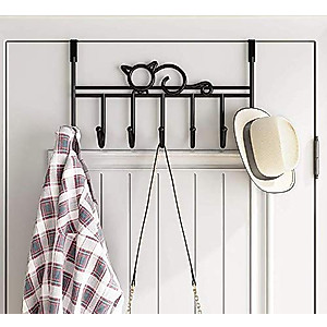 SHIMAJEE 7 Hanger Rack (Set of 2) Over The Door Hanger Rack, Decorative Metal Door Hanger Holder for Coats, Clothes, Hats (Cute Black Cat Set of 2)