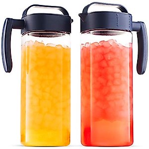 Komax Set of 2 Plastic Water Pitcher with Lid – BPA-Free Water & Iced Tea Pitcher Set – Microwave & Dishwasher Safe Plastic Pitcher – Tea, Sangria, or Juice Containers with Lids for Fridge (2.1 Qt)