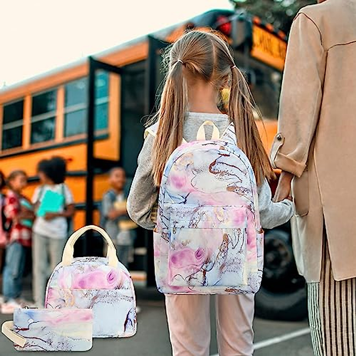 LOIDOU Backpack for Teen Girls Bookbags School Backpack with Lunch Box and Pencil Case 3 in 1 School Bags Set