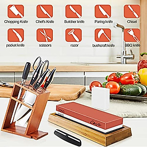 Sharpening Stone Whetstone Knife Sharpener Stone, Chefic 3000/8000 Grit Knife Sharpening Kit Wet Stone with Flattening Stone, Angle Guide, Non Slip Bamboo Base for kitchen, pocket knife sharpener