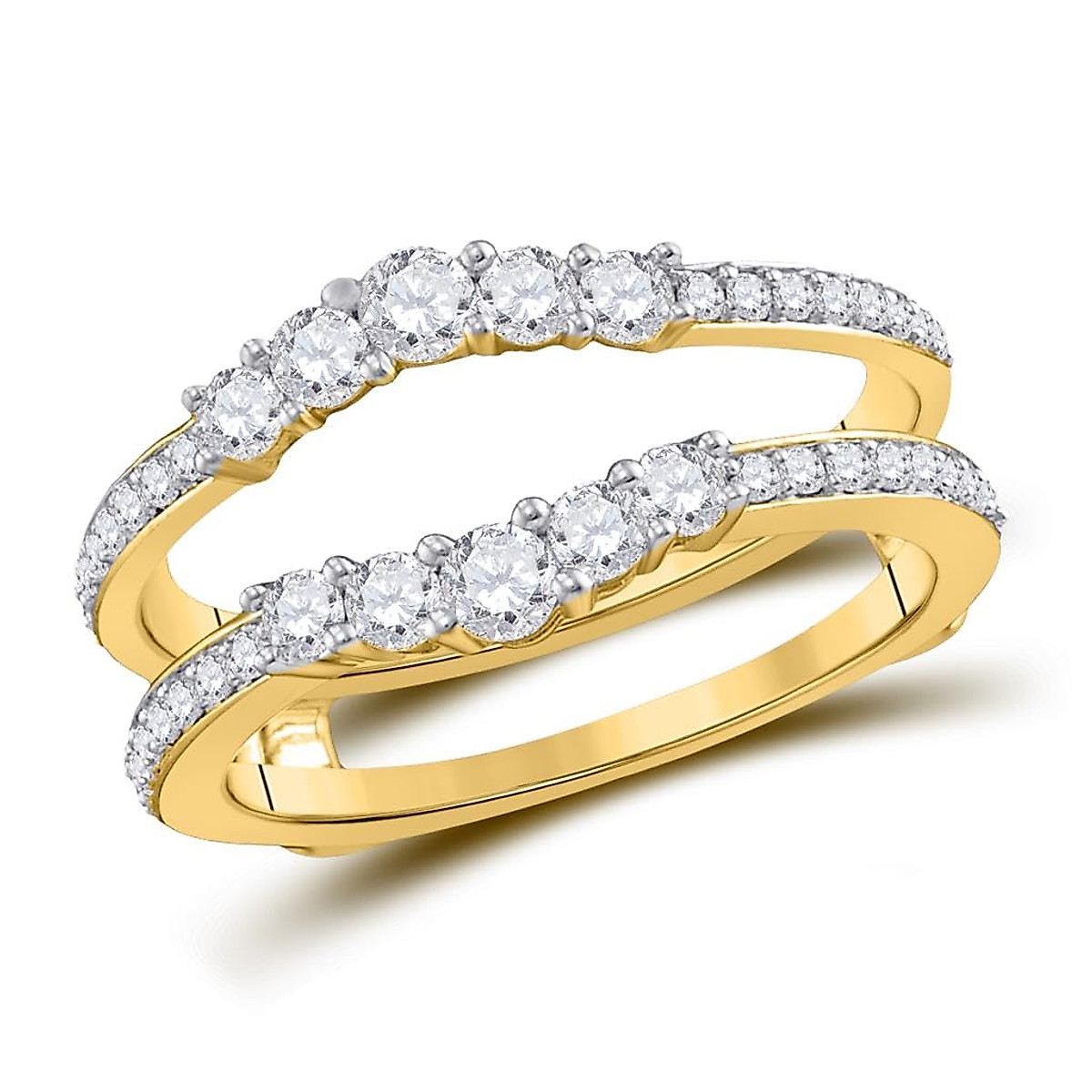 Jewels By Lux 14K Yellow Gold Womens Round Diamond Wedding Wrap Ring Guard Enhancer 3/4 Cttw Size 7 (Primary Stone: I1-I2 clarity; G-H color)