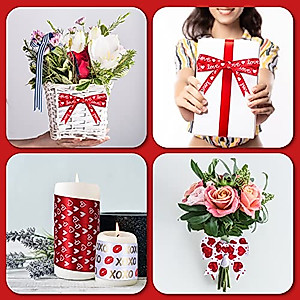 Valentine's Day Ribbons Heart Ribbons Craft Satin Overlocked Ribbons for Gift Wrapping Wedding Birthday Party Decorations DIY Supplies, 8 Rolls x 5 Yards, Total 40 Yards