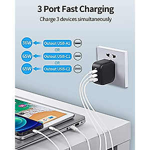 USB C Charger, Hadisala 66W 3-Port GaN Fast USB C Wall Charger, Foldable USB C PD3.0 Power Adapter, Portable Travel Charger Block for iPhone 13 Pro Max Mini/MacBook Pro/iPad, Galaxy, Pixel and More