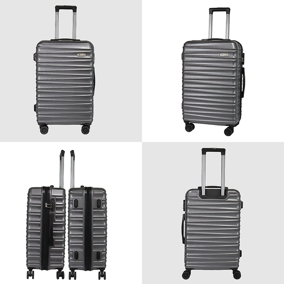 Aklsvion Luggage Sets 3 Piece(20/24/28)-Suitcase Set- Luggage with Wheels-PC + ABS Durable Lightweight Rotating hardshell suitcase 5PCS (Metallic Grey)…