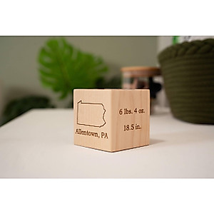Personalized Wood Baby Birth Block, Choose from 3 Sizes, Solid Hardwood, Laser Engraved, New Baby Gifts, Newborn Gifts (3")