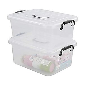 Easymanie 8 Quart Clear Storage Bin with Handle, 2 Packs