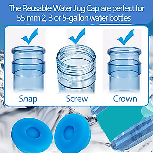3 & 5 Gallon Water Jug Cap Reusable - Water Bottle Caps Fits 55mm Bottles,Silicone Non- Spill Lids for Anti-Splash (3 Pack)