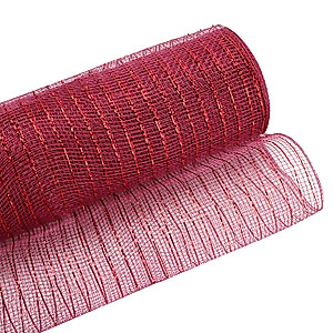 MEEDEE Burgundy Deco Mesh 10 Inch Burgundy Mesh Metallic Mesh Ribbon for Christmas Tree Maroon Deco Mesh Basic Mesh Ribbon for Wreaths Garland Staircase Mailbox Swag Centerpiece Decorating (30 Feet)