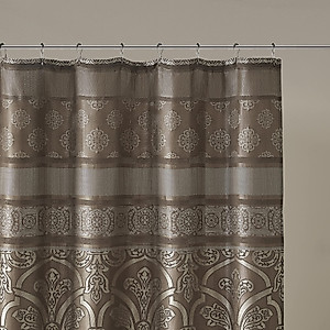 Madison Park Essentials Zara Multi Print Jacquard Shower Curtains Machine Washable, Traditional Home Bathroom Décor Bathtub Privacy Screen, 72" x 72", Brown (MPE70-883)