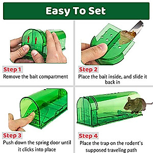 CaptSure Original Humane Mouse Traps, Easy to Set, Kids/Pets Safe, Reusable for Indoor/Outdoor use, for Small Rodent/Voles/Hamsters/Moles Catcher That Works. 2 Pack (S-Rounded, Green)