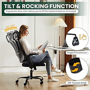 Home Office Desk Chair, Ergonomic Mesh High Back Computer Chair Height Adjustable Swivel Task Chair with Headrest and Flip-up Armrests, Black