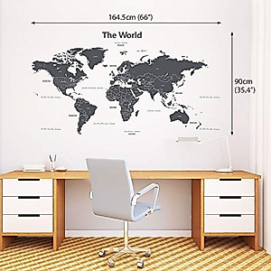 DECOWALL DLT-1609G Modern Grey World Map Kids Wall Stickers Wall Decals Peel and Stick Removable Wall Stickers for Kids Nursery Bedroom Living Room (XLarge) d?cor