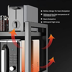 SIMCAS Extendable Microwave Oven Rack, 2-Tier Microwave Stand/Toaster Shelf Heavy Duty Kitchen Countertop Organizer Shelf, 160lbs Weight Capacity, Easy Installation Carbon Steel Upgraded Bearing,Black