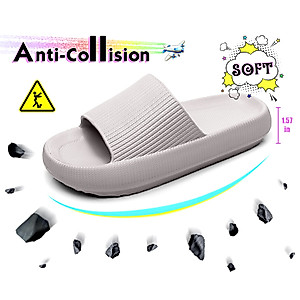 House Slippers For Women & Men - Cloud Slippers Non Slip Pillow Shower Slides Open Toe Comfy Quick Drying Bathroom Sandals For Spa Pool Gym Beach Indoor and Outdoor Grey 4041