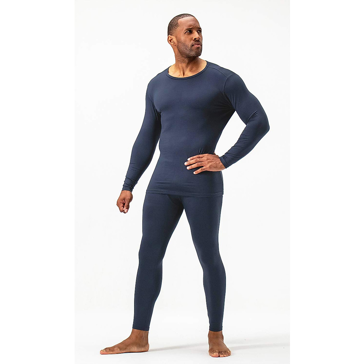 DEVOPS Men's Thermal Underwear Long Johns Set with Fleece Lined (X-Large, Navy)