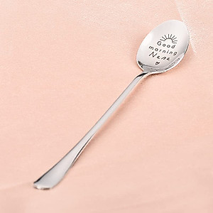 Grandma Nana Gigi Birthday Gifts Spoon for Women Mothers Day Yaya Gifts from Grandkids - Good Morning Nana Christmas Gift for Mom Grandma Nanas Engraved Coffee Cereal Handle Spoons Long Teaspoons